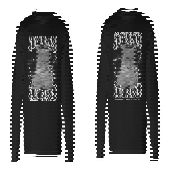 Cat Meme Mewing Looksmax Meowing Cat Trend Long Sleeve T-Shirt - Seseable