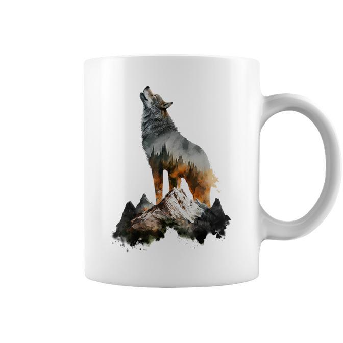 Motivo Animal Silueta Naturaleza Cara De Lobo Lobo Taza de café - Regaloses
