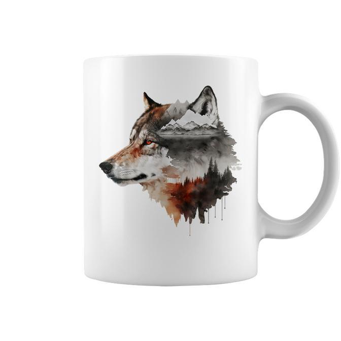 Motivo Animal Silueta Naturaleza Cara De Lobo Lobo Taza de café - Regaloses