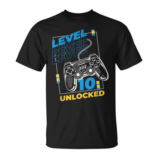 10 Year Old Gamer Gaming 10Th Birthday Level 10 Unlocked T-Shirt | Mazezy
