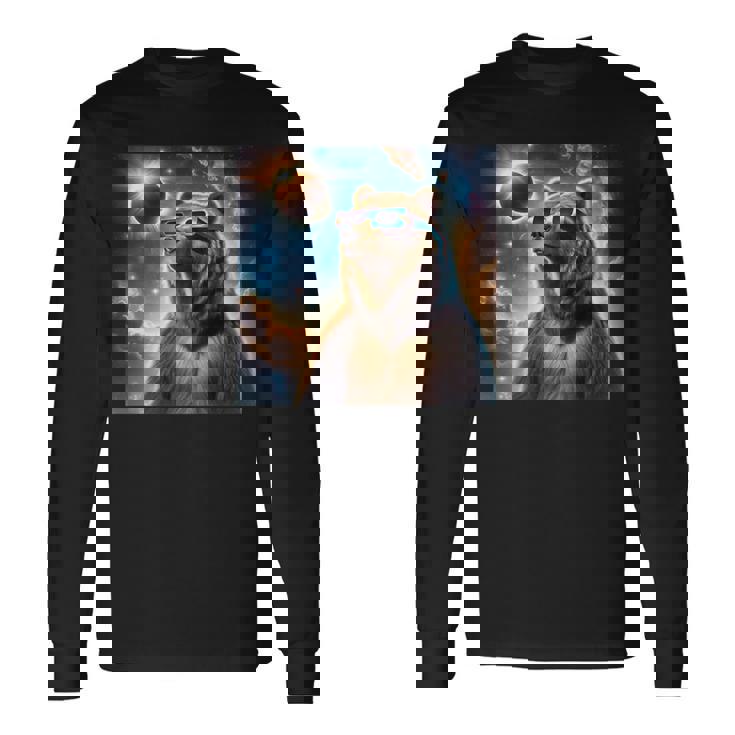 2024 Solar Eclipse Grizzly Bear Wearing Glasses Totality Long Sleeve T ...