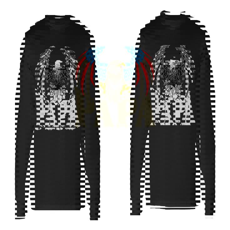 Patriotic Papa Bald Eagle Usa Flag 4Th Of July Vintage Long Sleeve T-Shirt | Mazezy