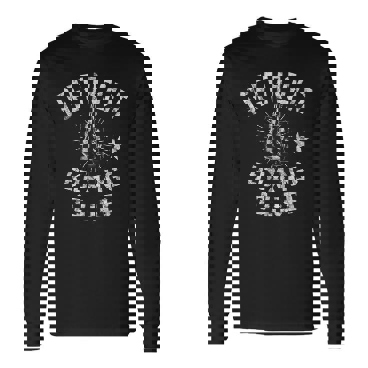 Retro Detroit Boxing Club Vintage Distressed Boxer Long Sleeve T-Shirt ...