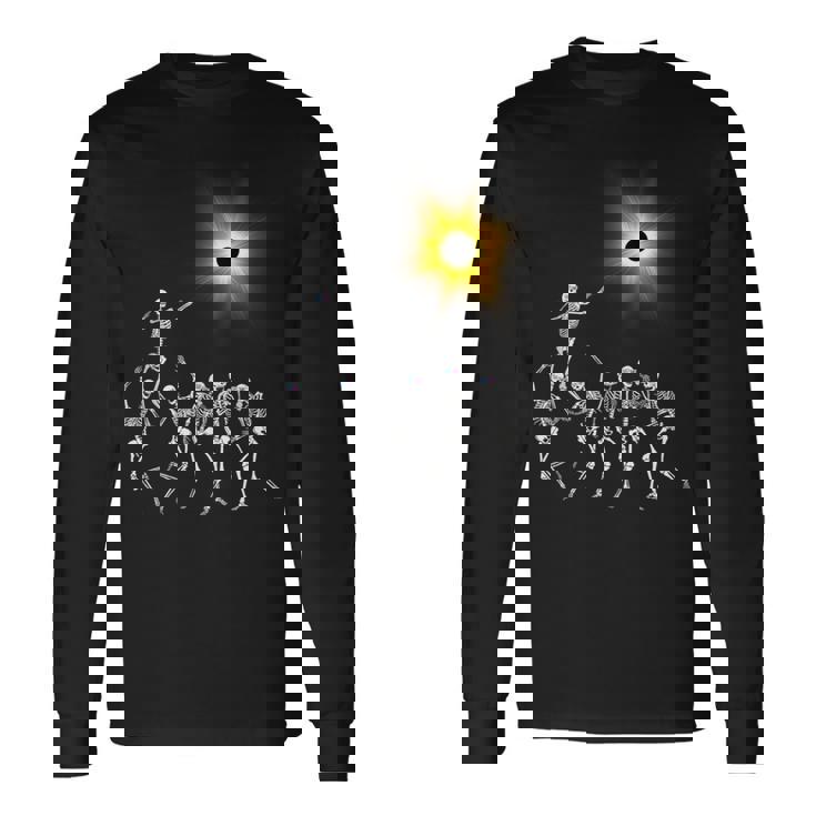 Total Solar Eclipse 2024 Dancing Skeleton Long Sleeve T-Shirt | Mazezy