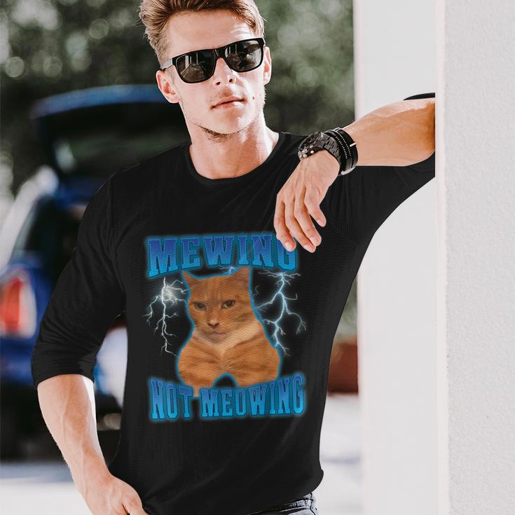 Cat Mewing Meme Cat Mewing Not Meowing Long Sleeve T-Shirt - Monsterry