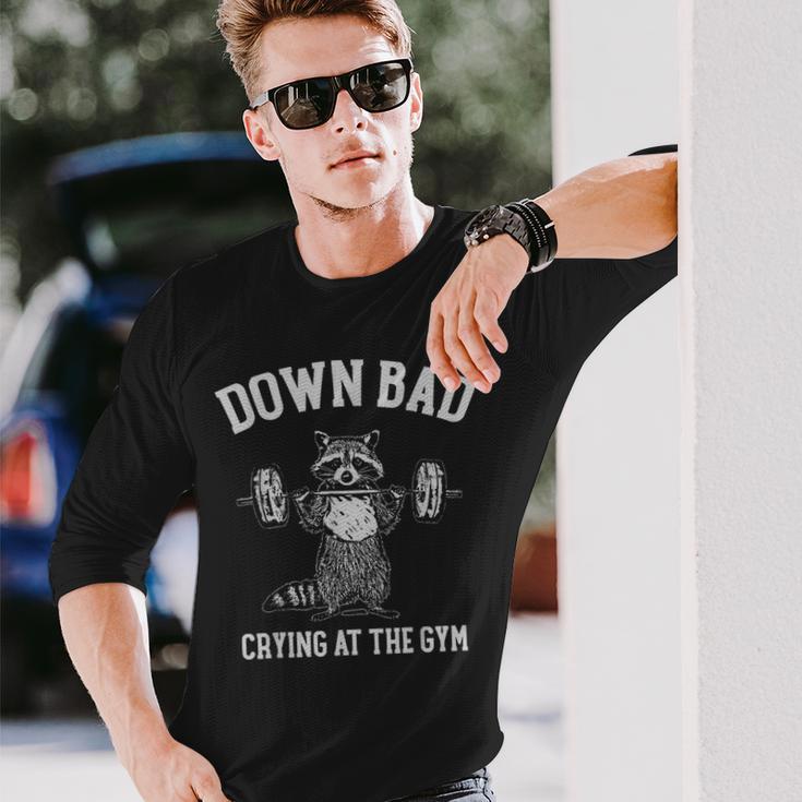Down Bad Crying At The Gym Racoon Meme Long Sleeve T-Shirt - Seseable