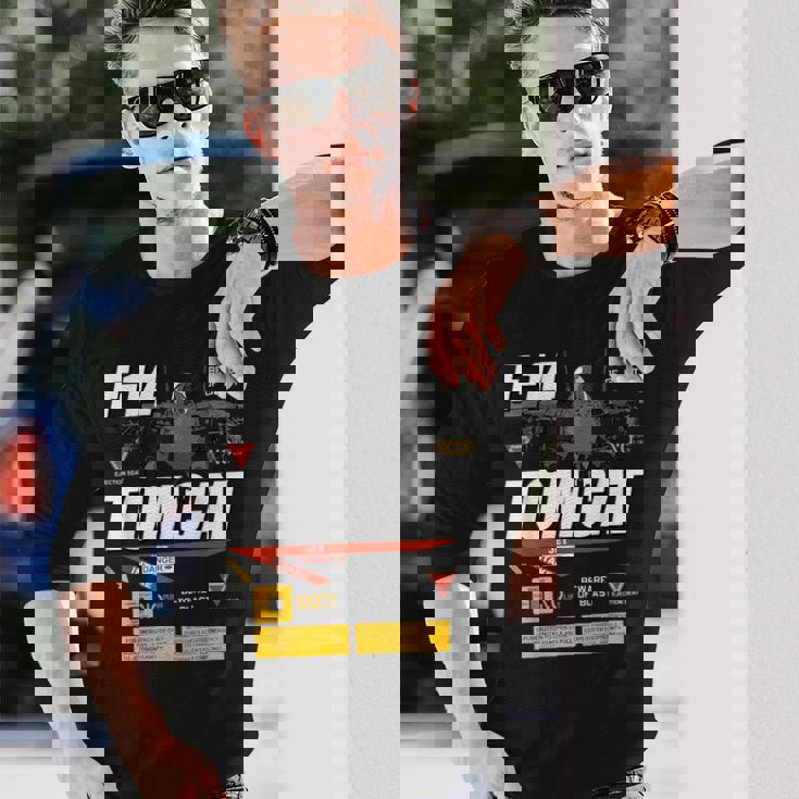 F-14 Tomcat Naval Fighter Jet Diagram Graphic Long Sleeve T-Shirt - Seseable