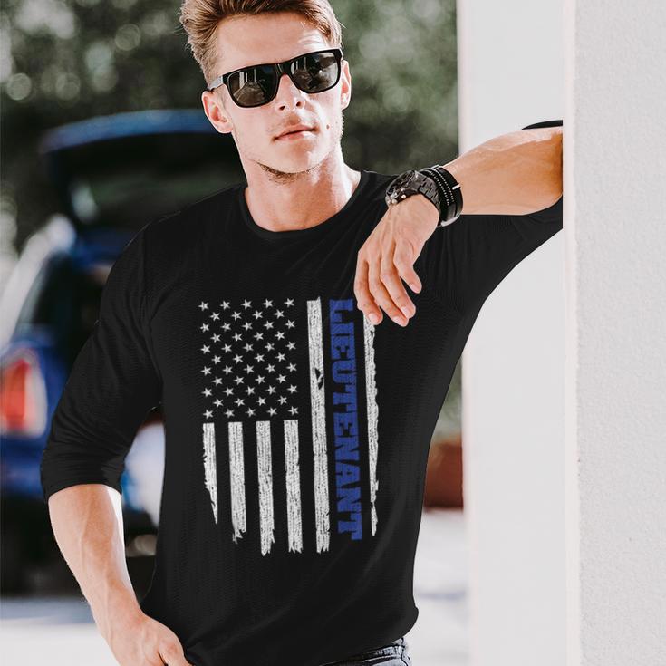 Police Lieutenant American Flag Usa Thin Blue Long Sleeve T-Shirt ...