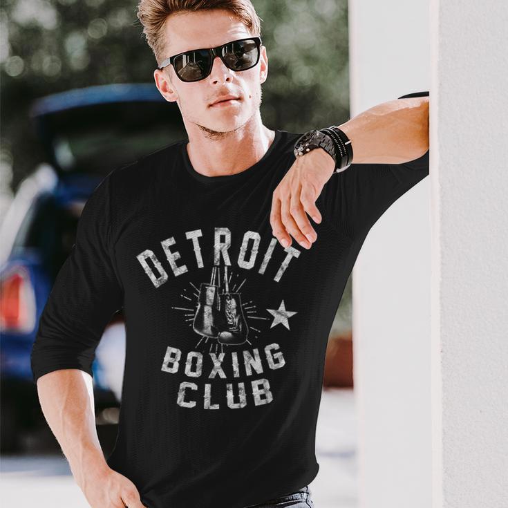 Retro Detroit Boxing Club Vintage Distressed Boxer Long Sleeve T-Shirt ...