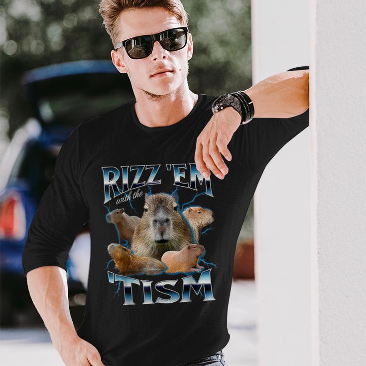 Rizz Em With The Tism Capybara Oddly Dank Meme Long Sleeve T-Shirt ...