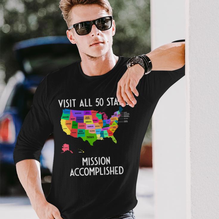 Visit All 50 States Map Usa Travel Long Sleeve T-Shirt - Monsterry