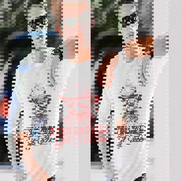 Even Baddies Get Saddies Cowboy Raccoon Meme Western Long Sleeve T ...