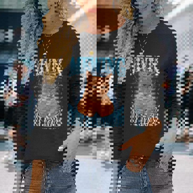 Cat Meme Mewing Looksmax Meowing Cat Trend Long Sleeve T-Shirt - Seseable