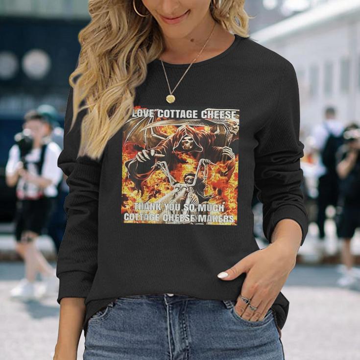 I Love Cottage Cheese Meme Skeleton Motorcycle Long Sleeve T-Shirt ...