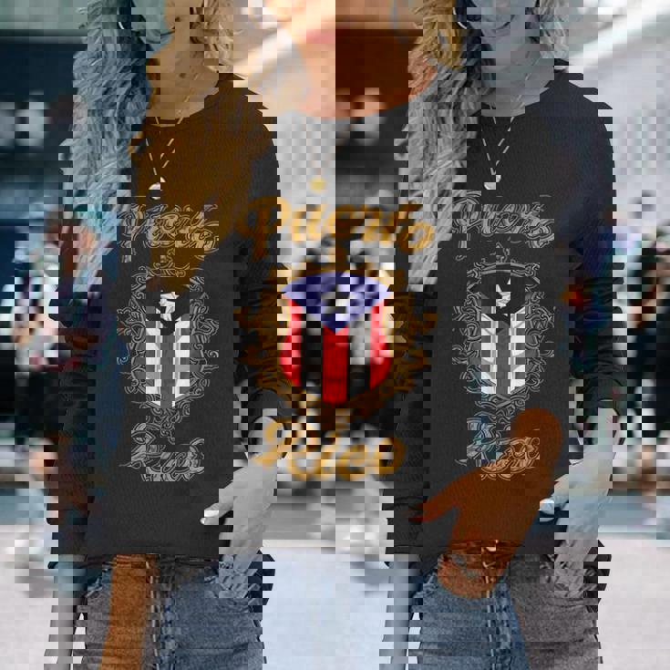 Puerto Rico Emblem Boricua Flag Puerto Rican Pride Long Sleeve T-Shirt ...