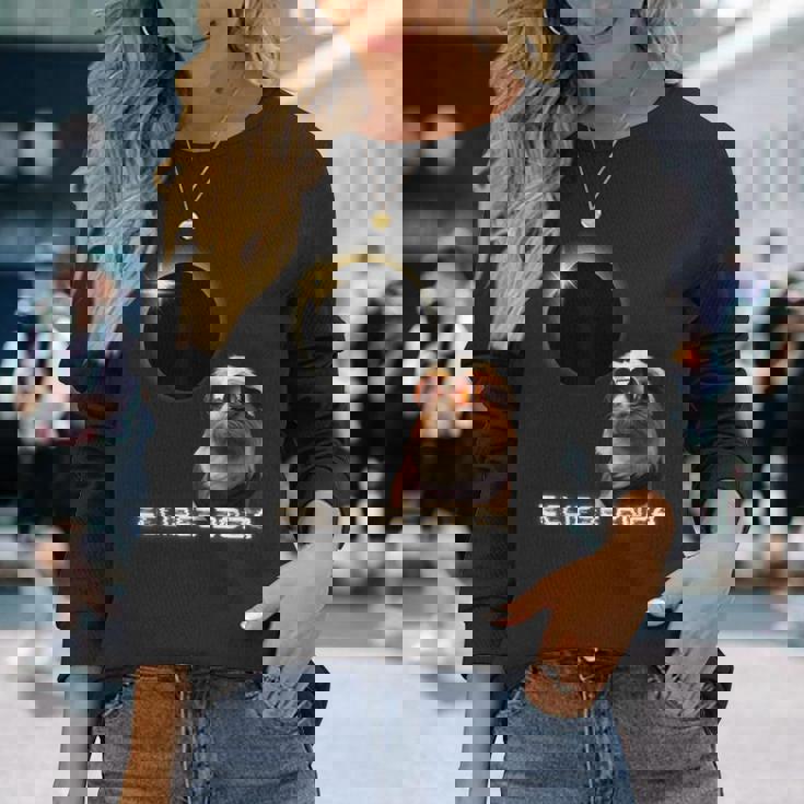 Solar Eclipse 2024 Guinea Pig Wearing Glasses Long Sleeve T-Shirt ...