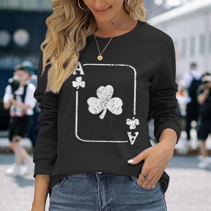 St Patrick's Day Ace Of Shamrocks Poker Green Playing Card Long Sleeve ...