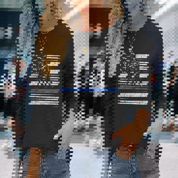 Thin Blue Line Swat Team Us Flag American Police Long Sleeve T-Shirt ...