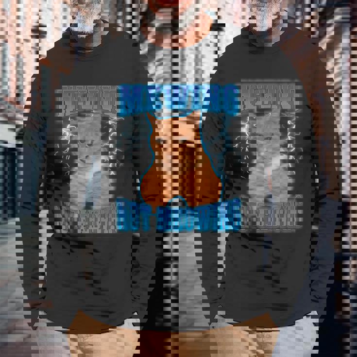 Cat Mewing Meme Cat Mewing Not Meowing Long Sleeve T-Shirt - Monsterry