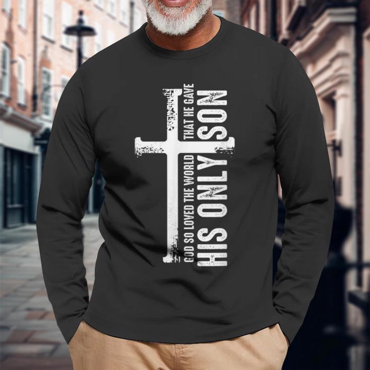 Christian Cross Bible Verse Scripture Faith Long Sleeve T-Shirt - Monsterry