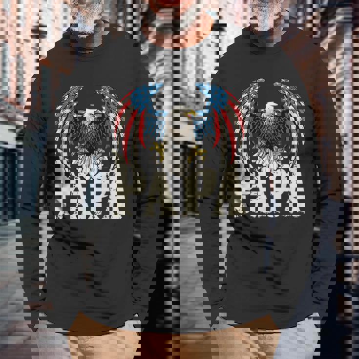 Patriotic Papa Bald Eagle Usa Flag 4Th Of July Vintage Long Sleeve T-Shirt | Mazezy