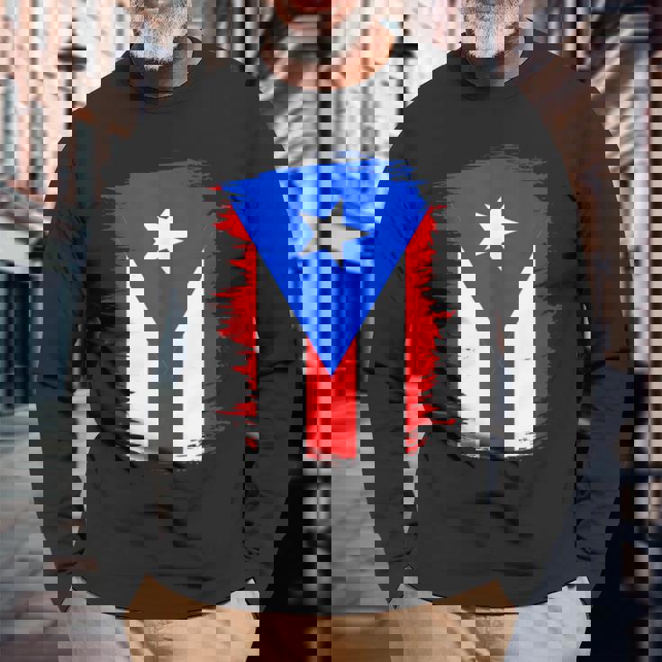 Puerto Rican Flag Puerto Rico Boricua Brush Stroke Pride Long Sleeve T ...