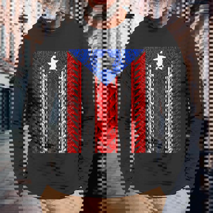 Puerto Rican Tribal Flag Modern Boricua Puerto Rico Long Sleeve T-Shirt ...