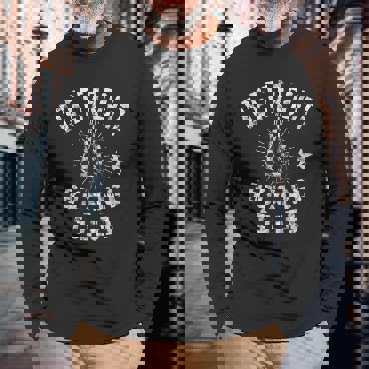 Retro Detroit Boxing Club Vintage Distressed Boxer Long Sleeve T-Shirt ...