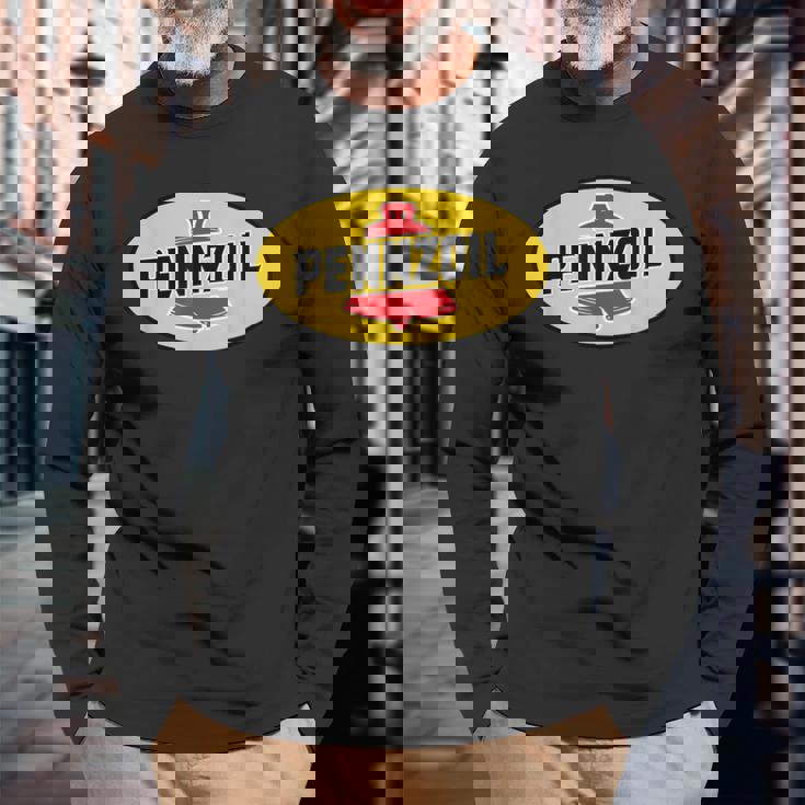 Retro Vintage Gas Station Pennzoil Motor Oil Car Bike Garage Long Sleeve T-Shirt - Monsterry