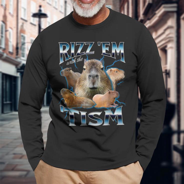 Rizz Em With The Tism Capybara Oddly Dank Meme Long Sleeve T-Shirt ...