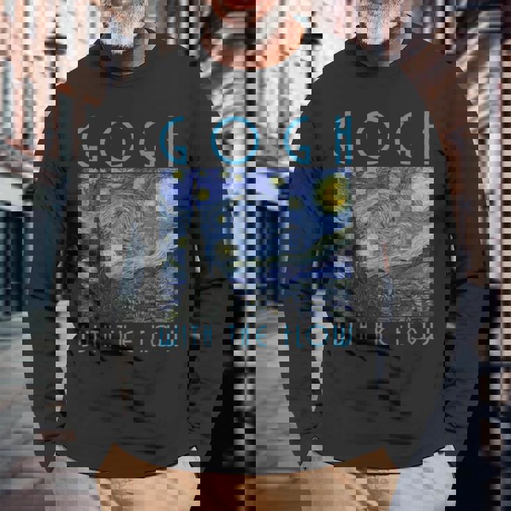 Vincent Van Gogh With The Flow Artist Humor Pun Long Sleeve T-Shirt ...