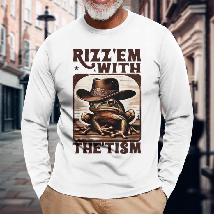 Autism Rizz Em With The Tism Meme Autistic Frog Cowboy Long Sleeve T ...