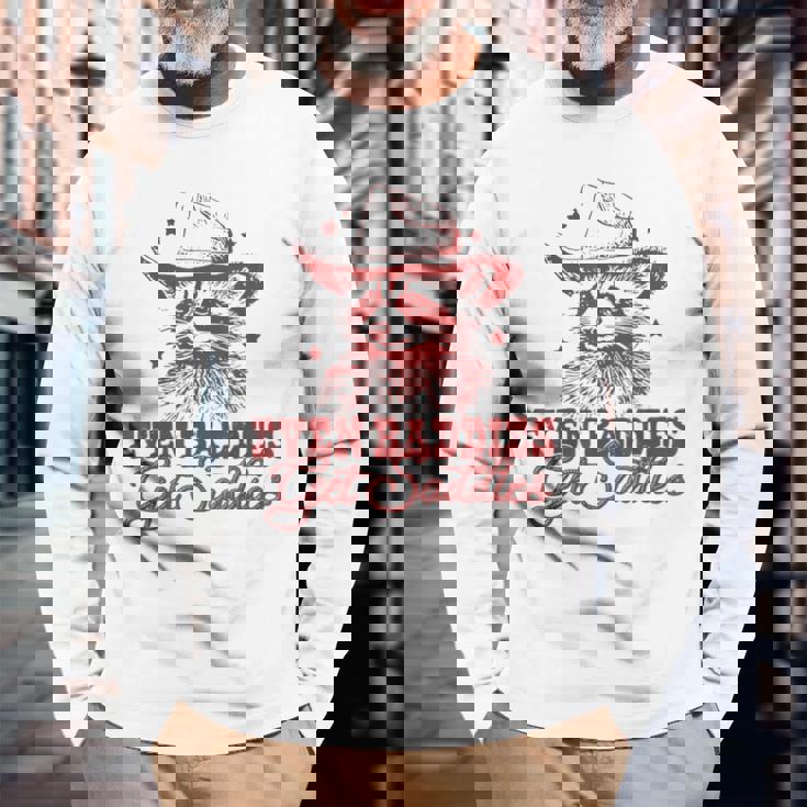 Even Baddies Get Saddies Cowboy Raccoon Meme Western Long Sleeve T ...