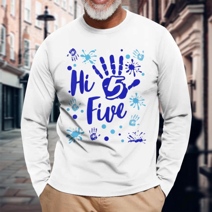 Hi Five Boy 5 Years Old Blue 5Th Birthday Family Party Long Sleeve T ...