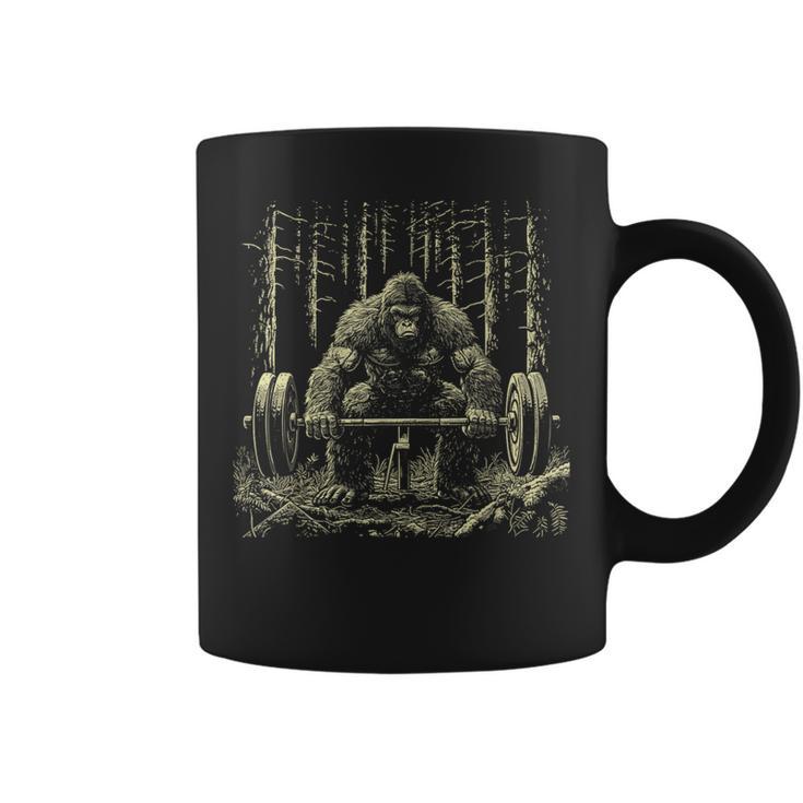 Sasquatch Deadlifting Weights Gym Workout Graphic Coffee Mug | Mazezy