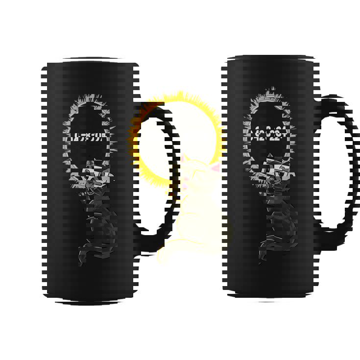 Solar Eclipse 04 08 2024 Cat Eclipse Glasses Feline Coffee Mug | Mazezy