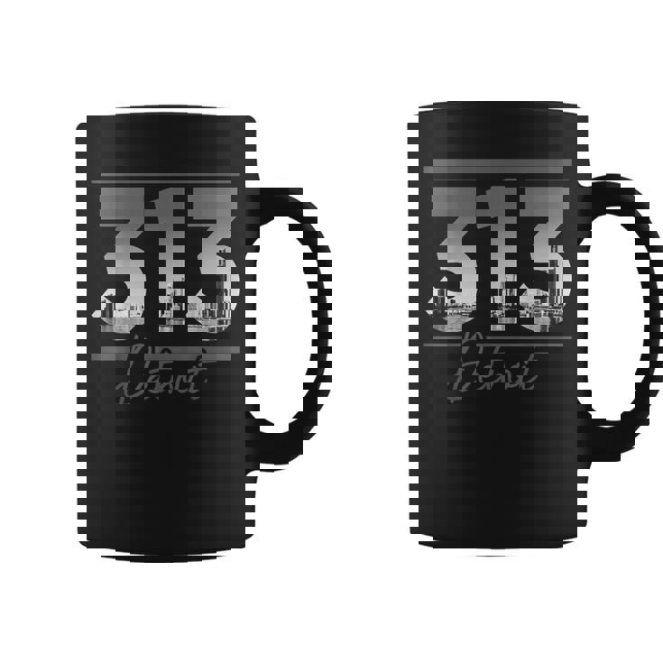 Vintage Detroit 313 Area Code Skyline Michigan Coffee Mug - Seseable