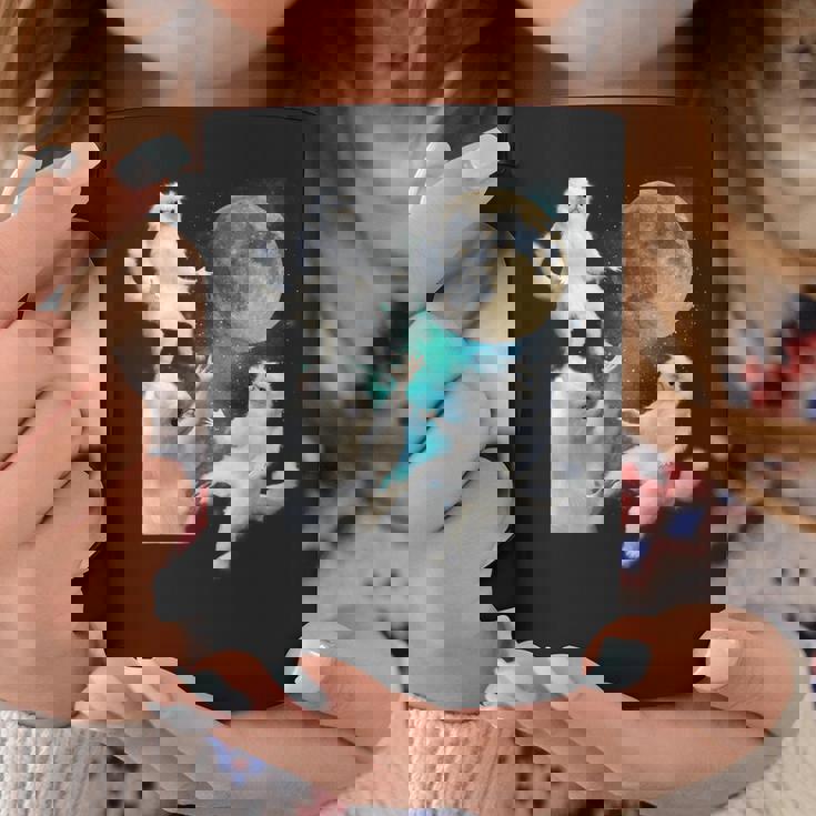 3 Cats Moon Three Cats Howling At Moon Meme Cat Coffee Mug - Monsterry