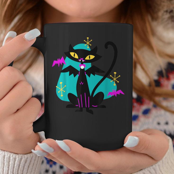 Retro Atomic Age Mid Century Vampire Black Cat W Bat Wings Coffee Mug ...