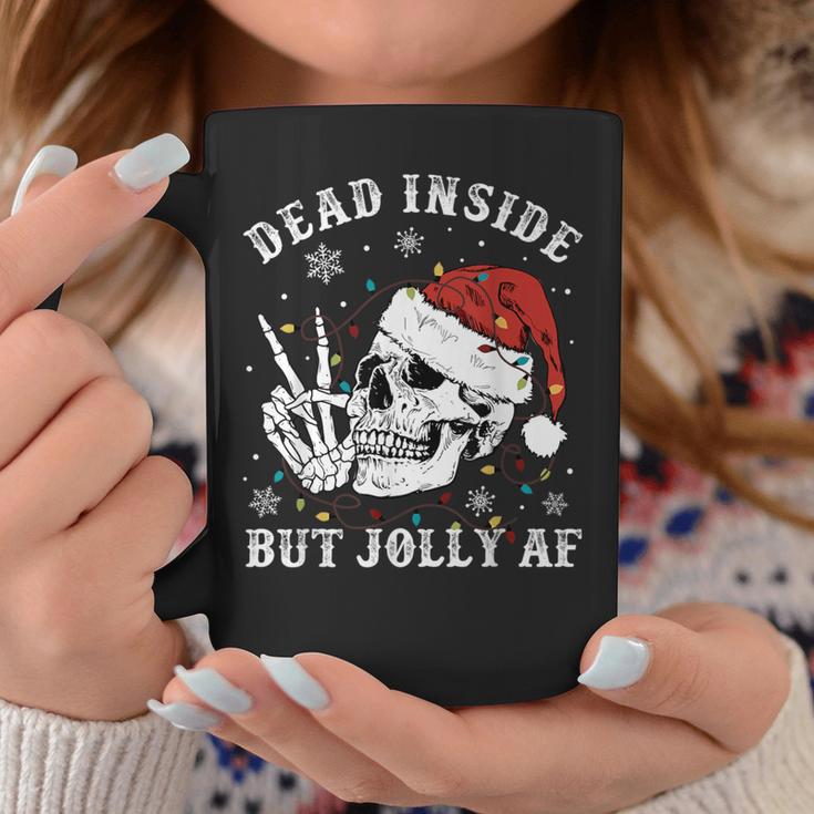 Retro Dead Inside But Jolly Af Skeleton Christmas Lights Coffee Mug ...