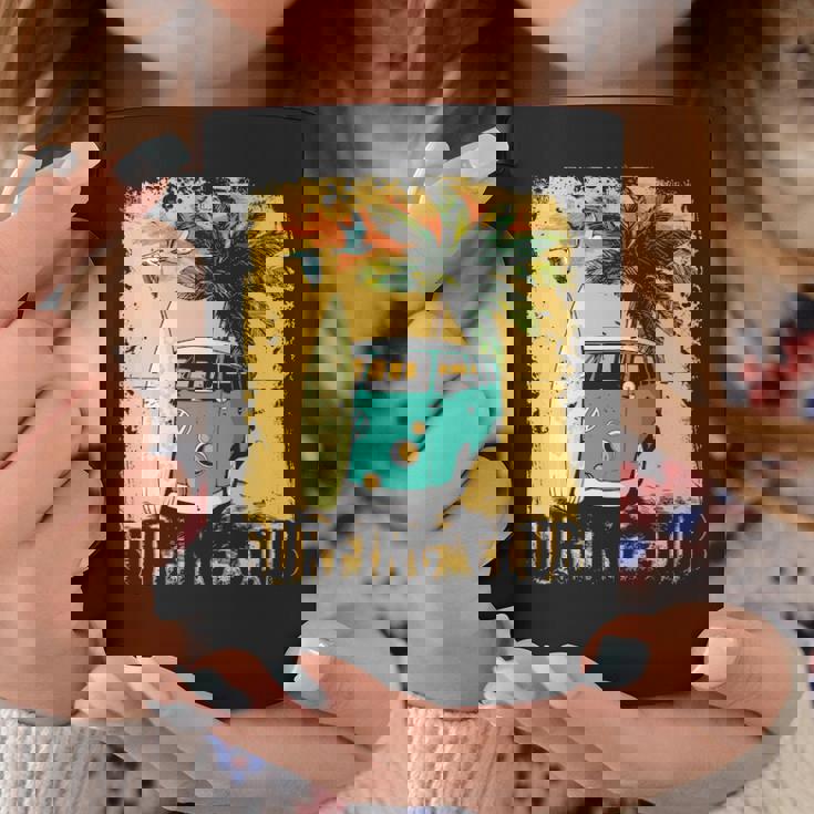 Surfing Summer Beach Hippie Van Bus Surfboard Palm Tree Coffee Mug | Mazezy