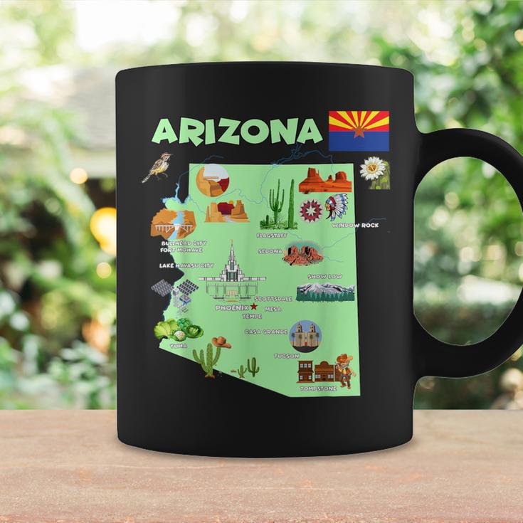 Arizona State Map Us Tourist Attractions Cities Flag Coffee Mug - Monsterry