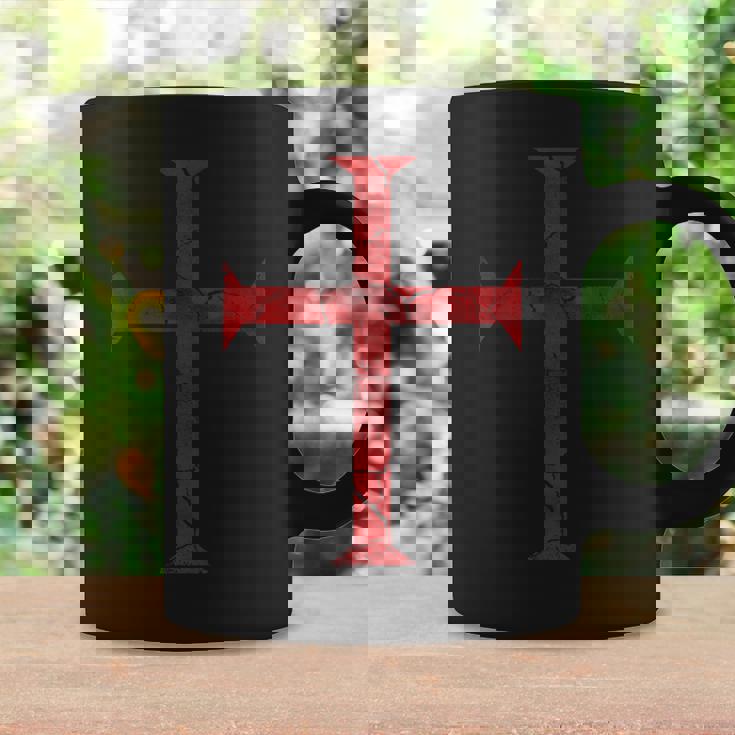 Distressed Deus Vult Knights Templar Cross Crusader Coffee Mug - Monsterry