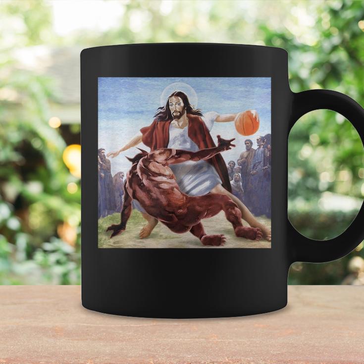 Jesus Crossing Up The Devil Christian Women Coffee Mug - Seseable