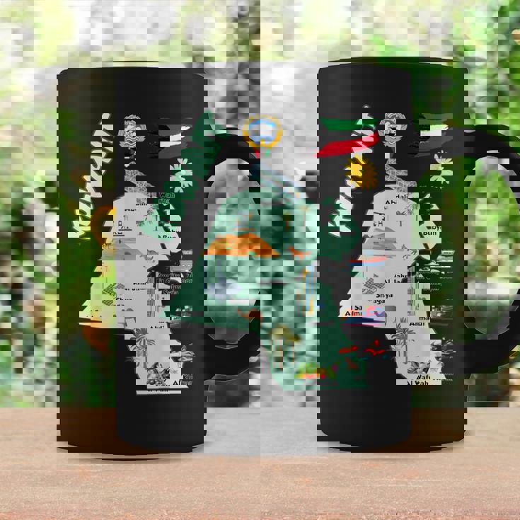 Kuwait Map Tourist Attractions Cities Flag Coffee Mug - Monsterry