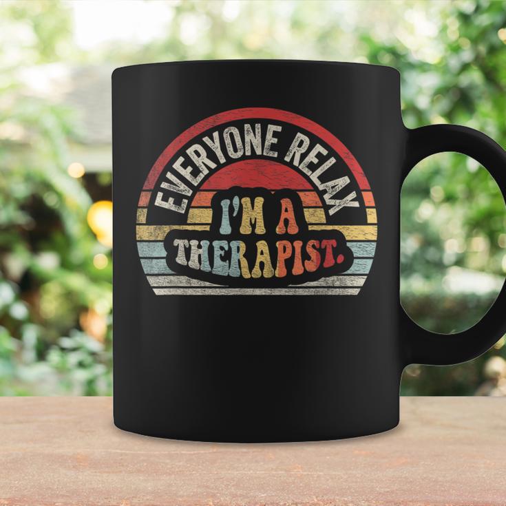 Retro Therapist Appreciation Everyone Relax I'm A Therapist Coffee Mug ...