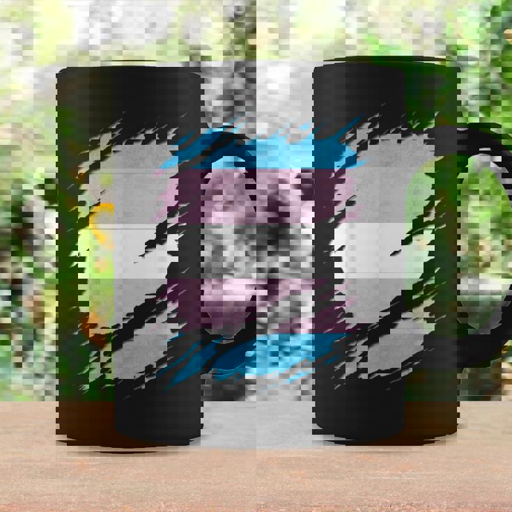 Transgender Pride Flag Ripped Reveal Coffee Mug - Monsterry