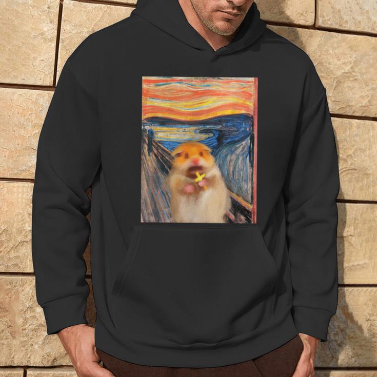 Scared Hamster Meme Holding Sacred Cross The Scream Painting Hoodie ...