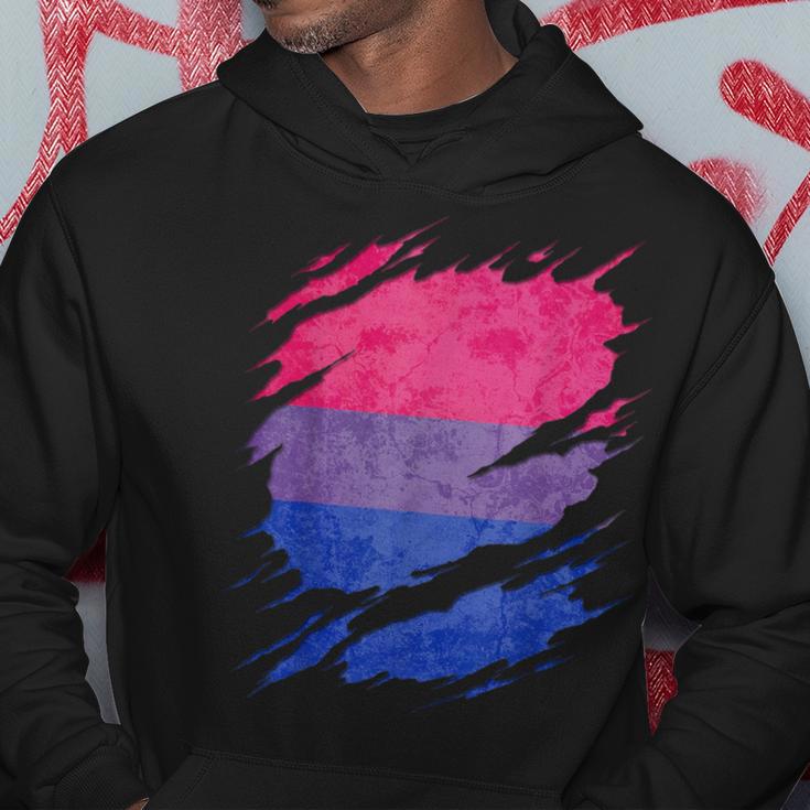 Bisexual Pride Flag Ripped Reveal Hoodie - Monsterry
