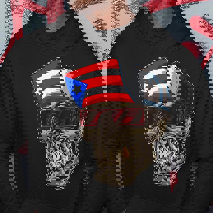 Cool Puerto Rican Skull With Cap And Puerto Rico Flag Hoodie - Monsterry